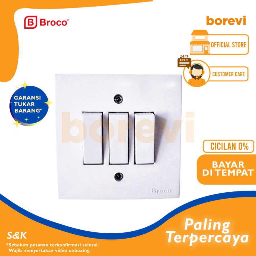 Jual SAKLAR 3 GANG IB - BROCO 6613 / TIGA SAKLAR TANAM INBOW | Shopee ...