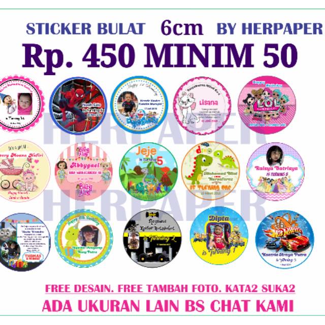 Jual STICKER BULAT MURAH UNTUK BENTO DIAMETER 6 MINIM 50 BISA. STIKER ...