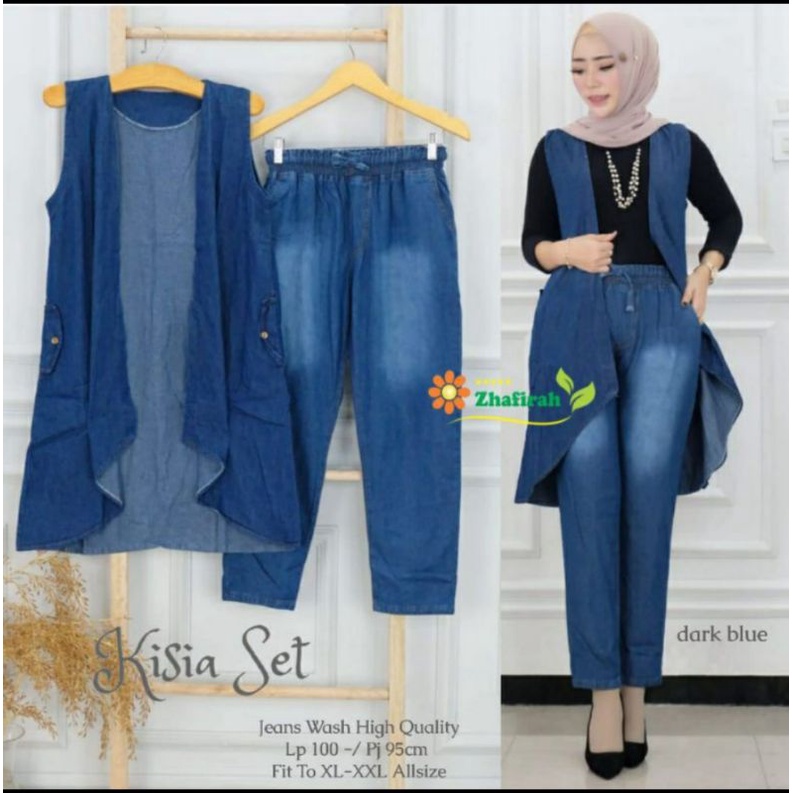 Jual outer set jeans wanita kekinian terbaru original premium wash ...