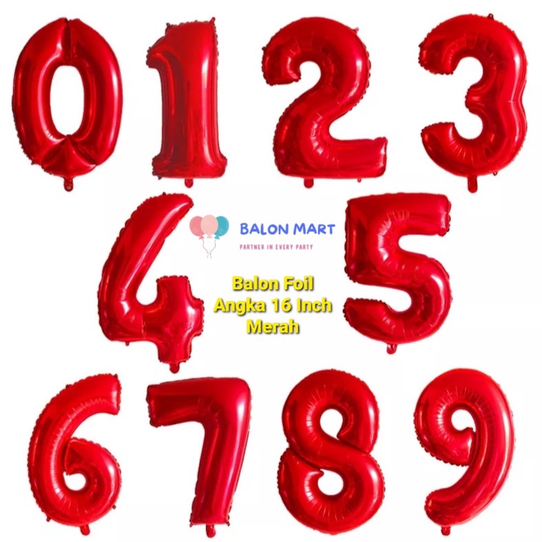 Jual Balon Foil Angka Merah 16inch/40cm | Shopee Indonesia