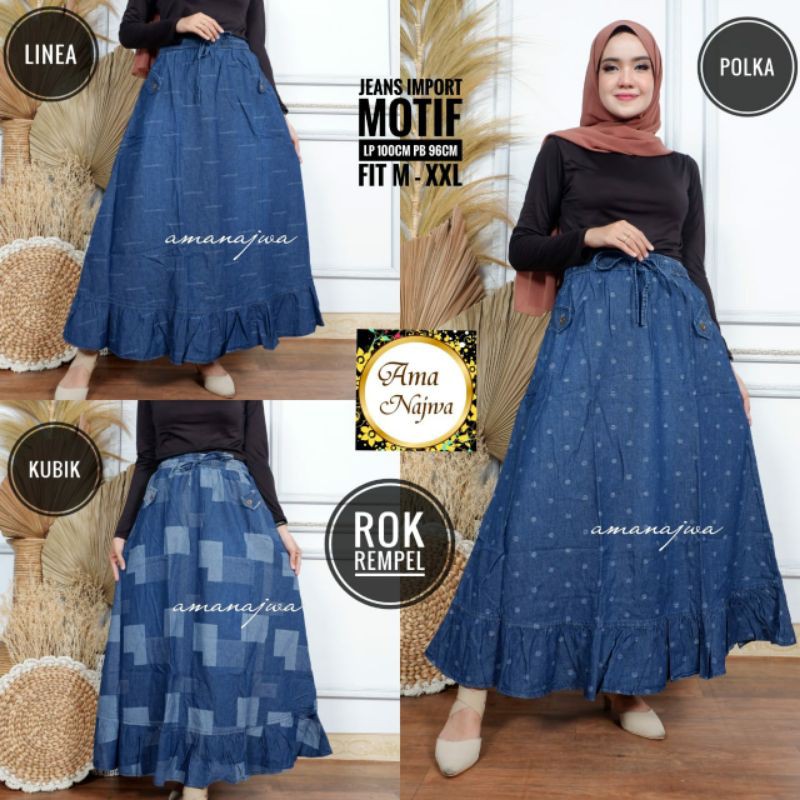 Jual ROK JEANS LP 100CM PJ 96cm fit M- XXL BY AMA NAJWA | Shopee Indonesia