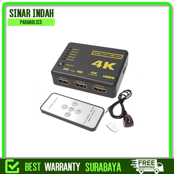 Jual SIP Switcher 5 Input 1 Output Box Plus Remote Control HDMI Switch ...