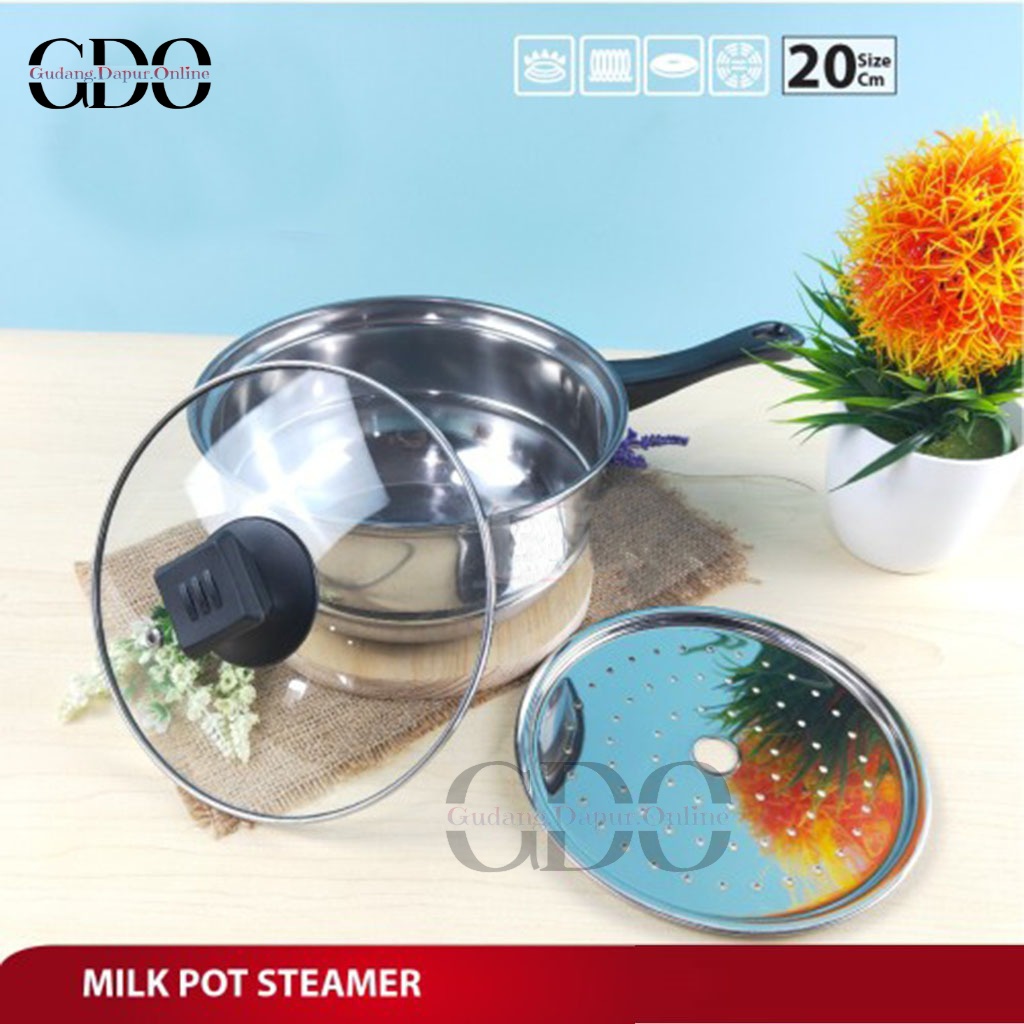 Jual GDO - Milkpot Streamer Stainless Panci Susu 20cm Tutup Kaca dengan ...