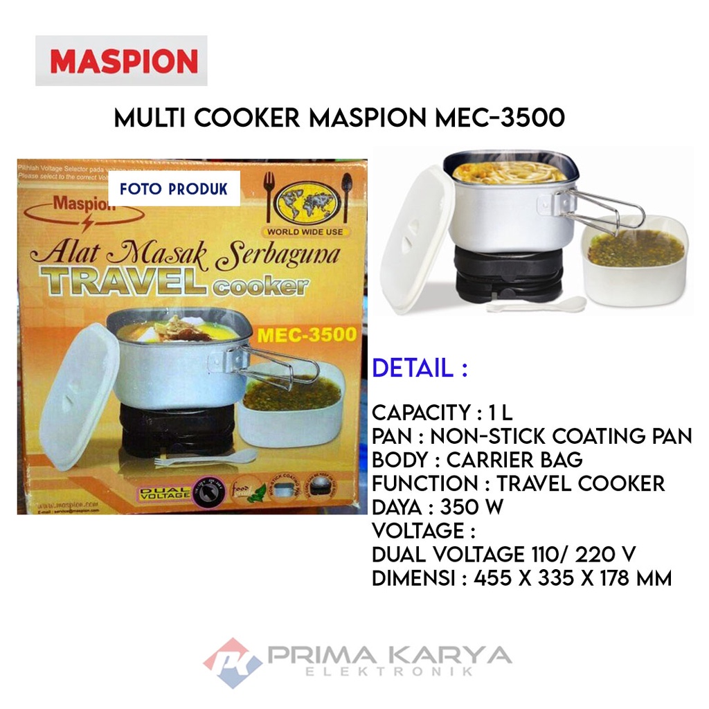 Jual Multi cooker MASPION MEC-3500 Travel Cooker | Shopee Indonesia
