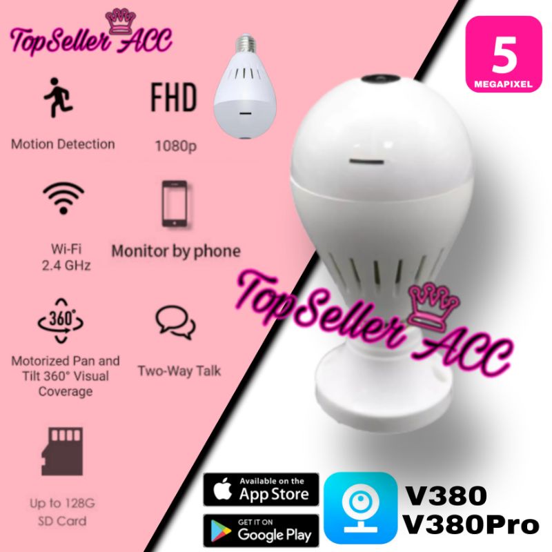 Jual Cctv Camera Wifi V380 Ip Camera Bohlam Lampu 5MP iR Night vision 360 View | Shopee Indonesia