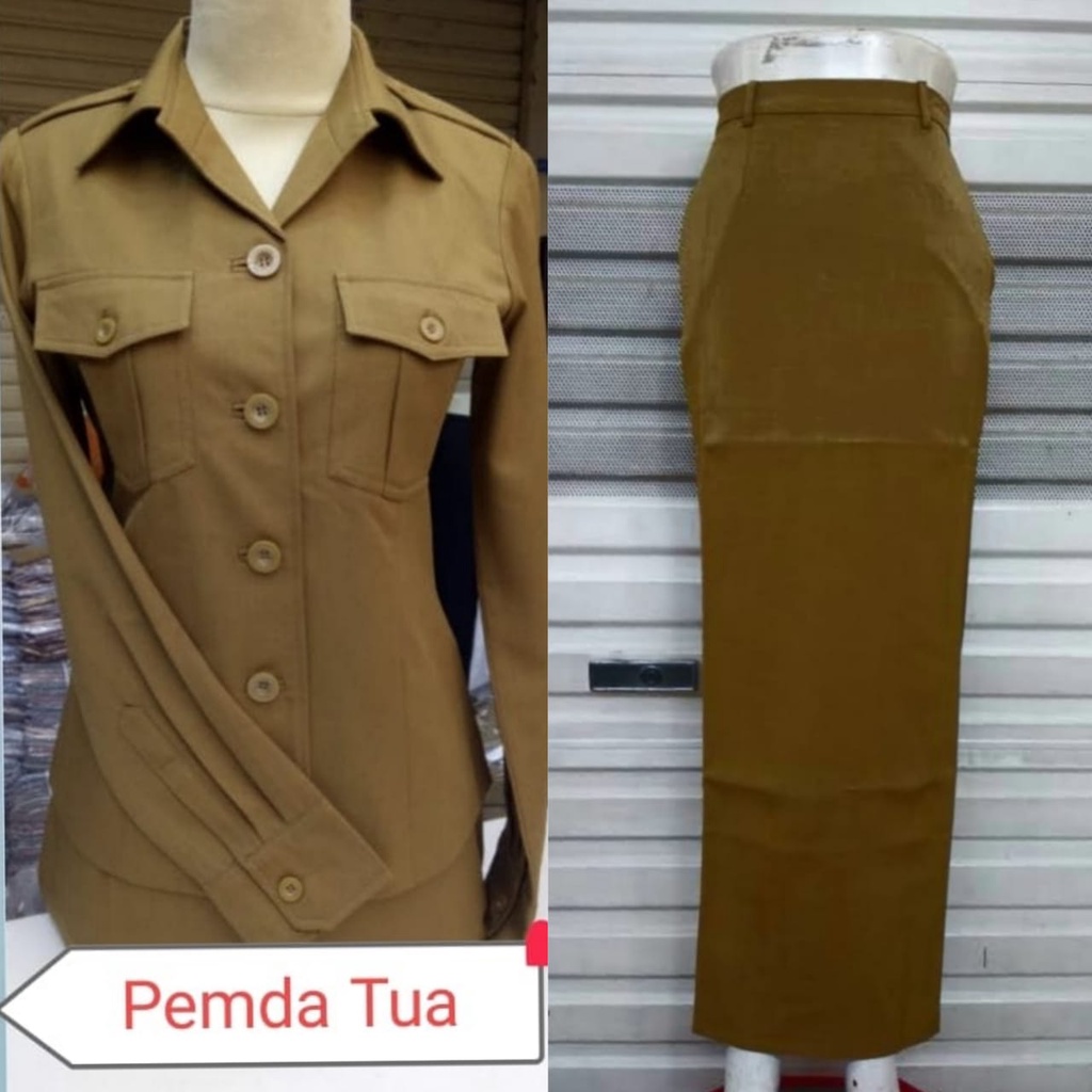 Jual seragam pemda wanita khaki tua stelan rok span /baju dinas guru/seragam pns coklat tua ...