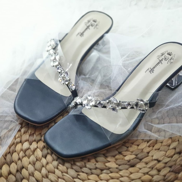 Jual Sendal kaca Aura 5cm hitam sendal wanita heels kaca transparan ...