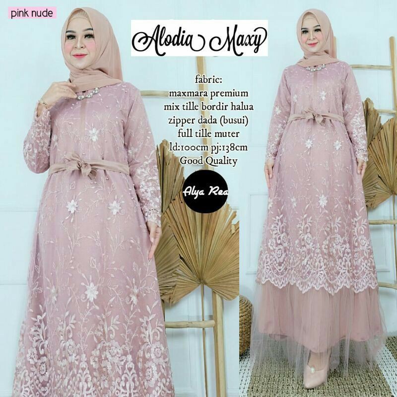 Jual ALODIA MAXY/maxy mikayla/GAMIS MUSLIMAH WANITA/BAJU PESTA/PREMIUM QUALITY/BORDIR KOMBI ...