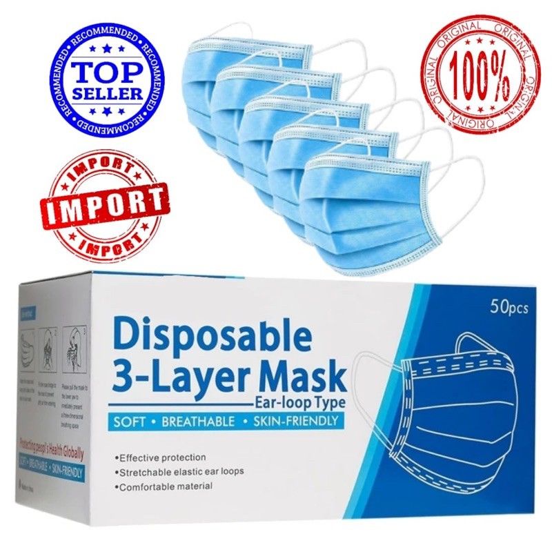 Jual Masker 3ply Face Mask Isi 50 pcs disposable face mask masker biru ...