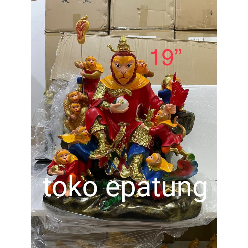 Jual patung sun go kong / kera sakti / tai sing duduk 9 anak- 19 inch ...