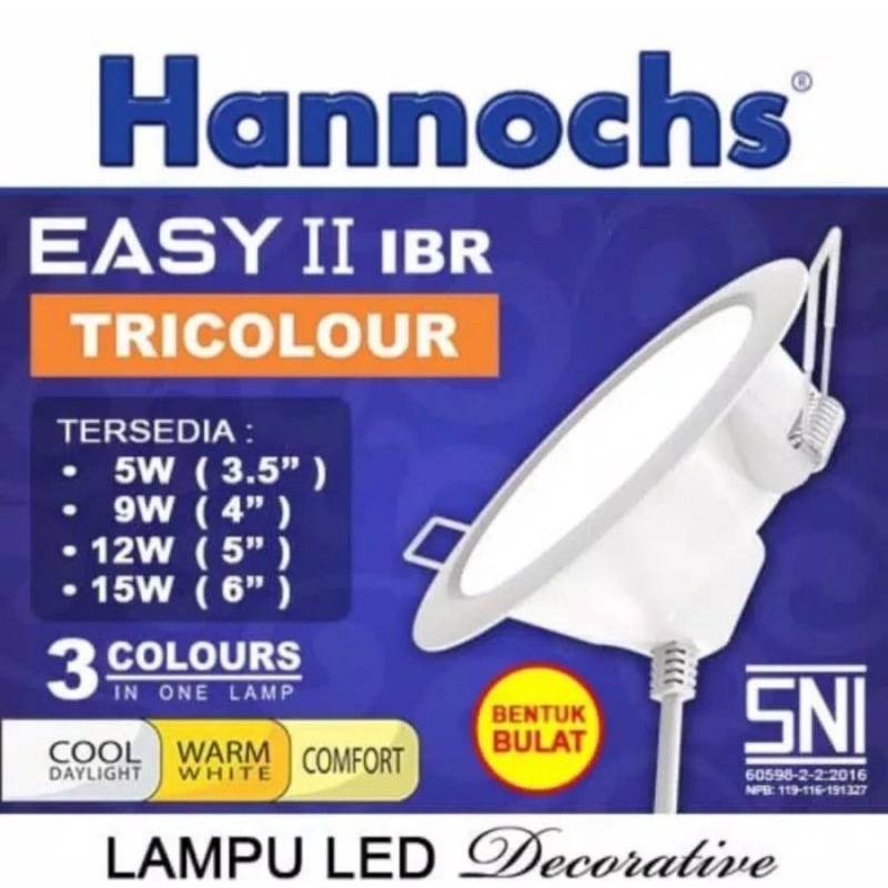 Jual Lampu 3 warna easy ibr 5W hannochs bulat tricolour downlight led 5 ...