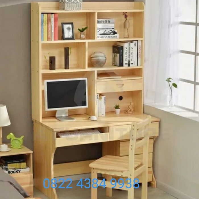 Jual Meja Belajar Anak Kayu Jati Minimalis Lemari Rak Tempat Buku ...