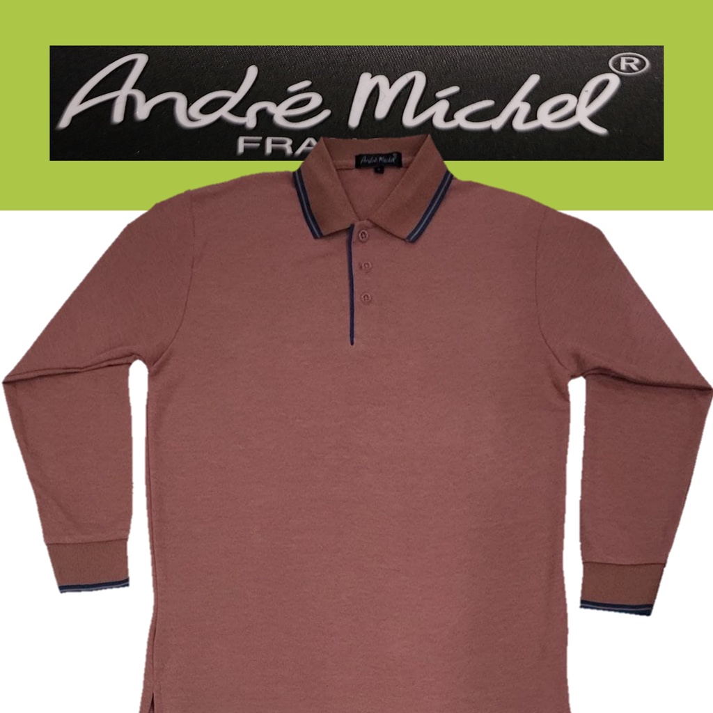 Jual Kaos Kerah Polo Shirt Lengan Panjang Andre Michel 3018 Merah Bata | Shopee Indonesia