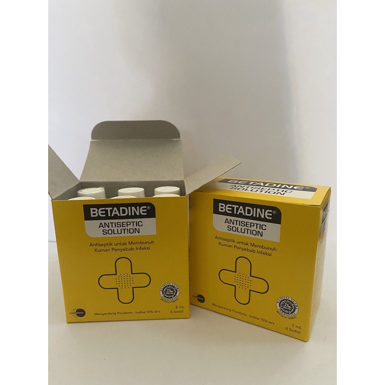 Jual Betadine Antiseptic Solution 5 ml (BOX ISI 6 PCS) | Shopee Indonesia