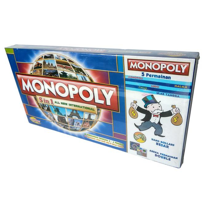 Jual Monopoly 5-in-1 Permainan Papan Monopoli Halma Ular Tangga Ludo ...