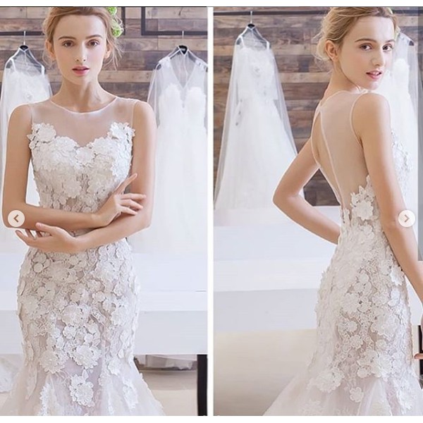 Jual Gaun Pengantin Brokat Putih mermaid slim fit | Shopee Indonesia