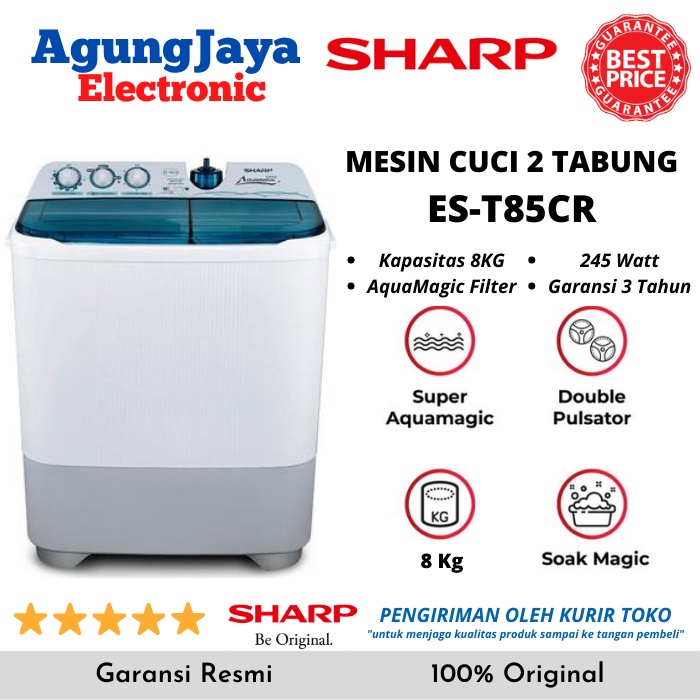 Jual MESIN CUCI SHARP ES-T85CR 8KG 2 TABUNG AQUAMAGIC LOW WATT 8 KG ...