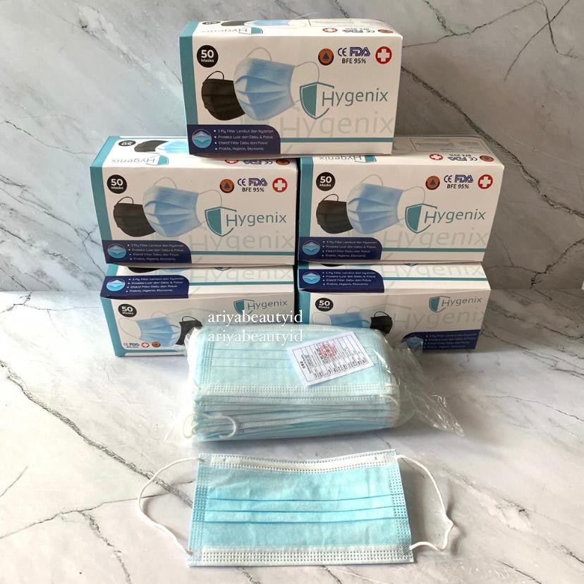 Jual Masker HYGENIX Earloop 3ply ( ISI 20 PCS / 50 PCS ) | Shopee Indonesia