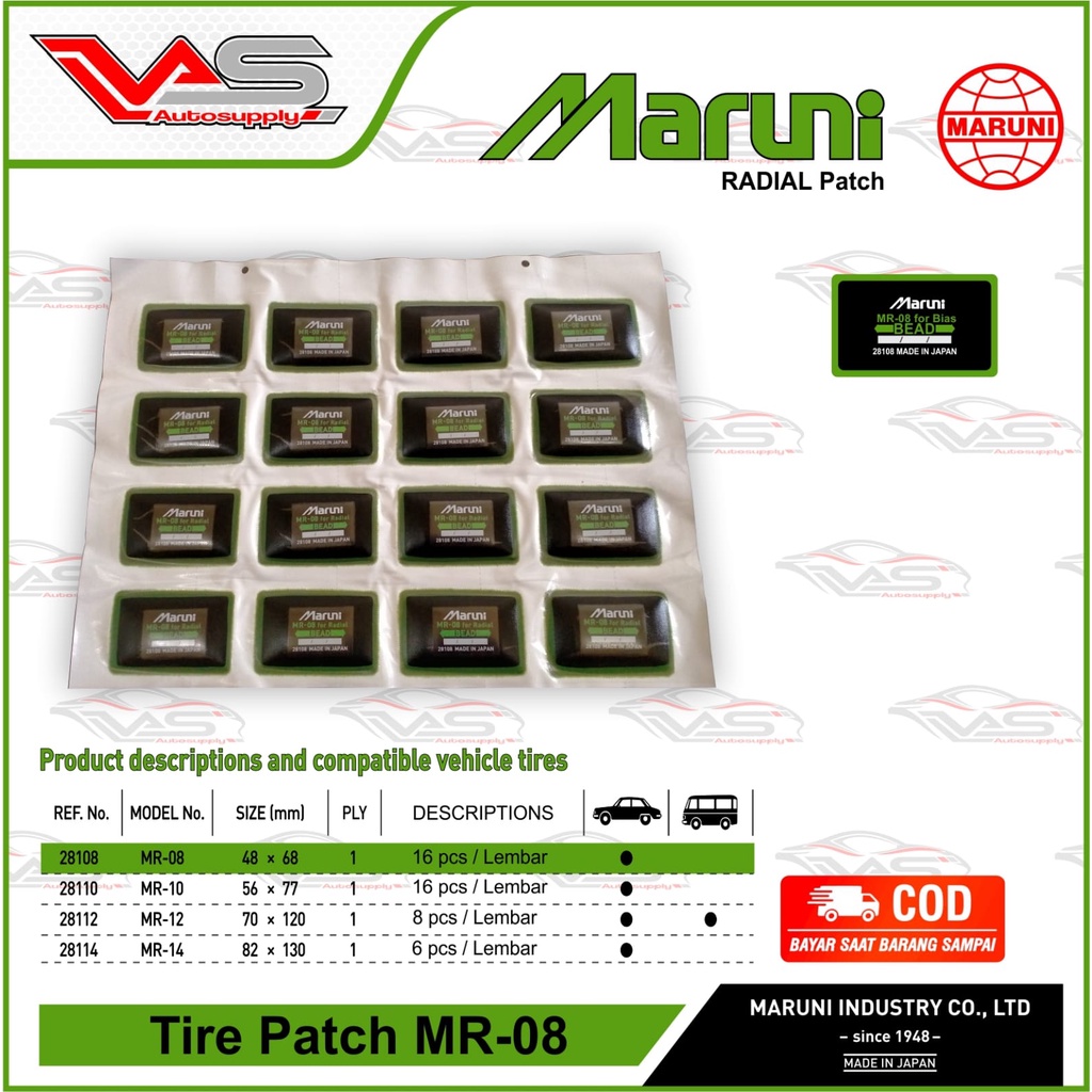 Jual Karet Tambal Ban Tubeless Radial Tire Patch Maruni MR08 - MR10 ...