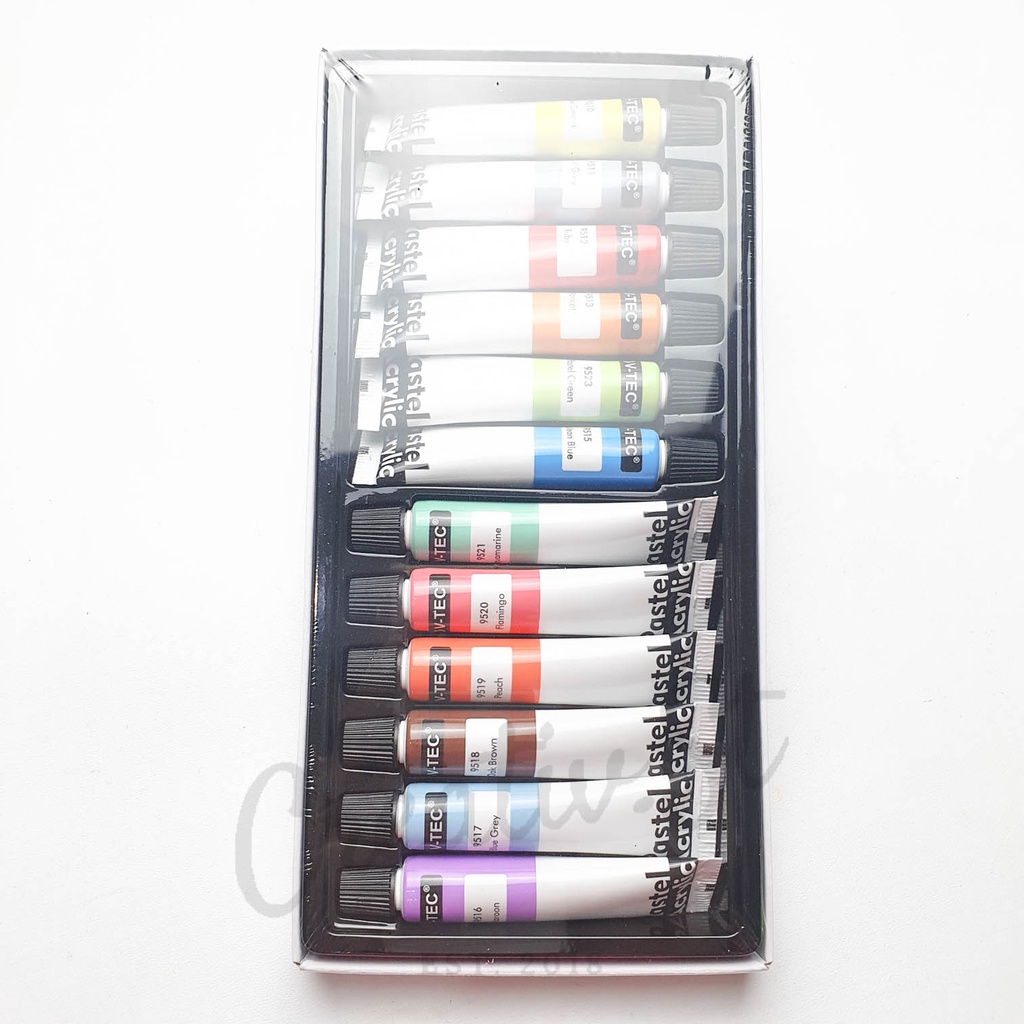 Jual V-TEC Vtec Cat Acrylic 12 Warna Pastel Cat Akrilik Vtec Set Paint ...