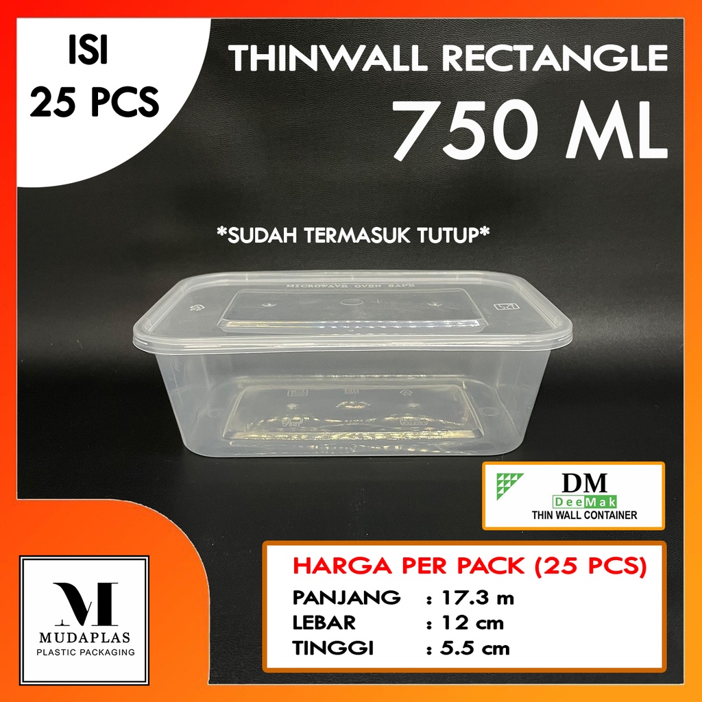 Jual Kotak makan plastik Thinwall 750 ml Rectangle DM isi 25 pcs ...