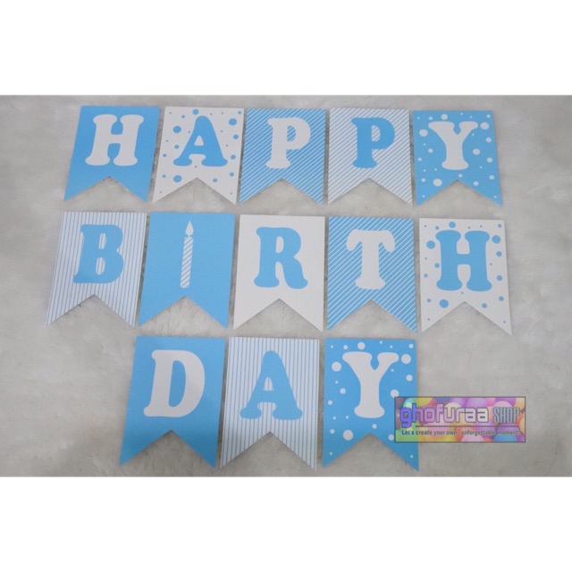 Jual Banner HBD Biru Mix Pattern - Bunting Flag Tulisan Happy Birthday ...