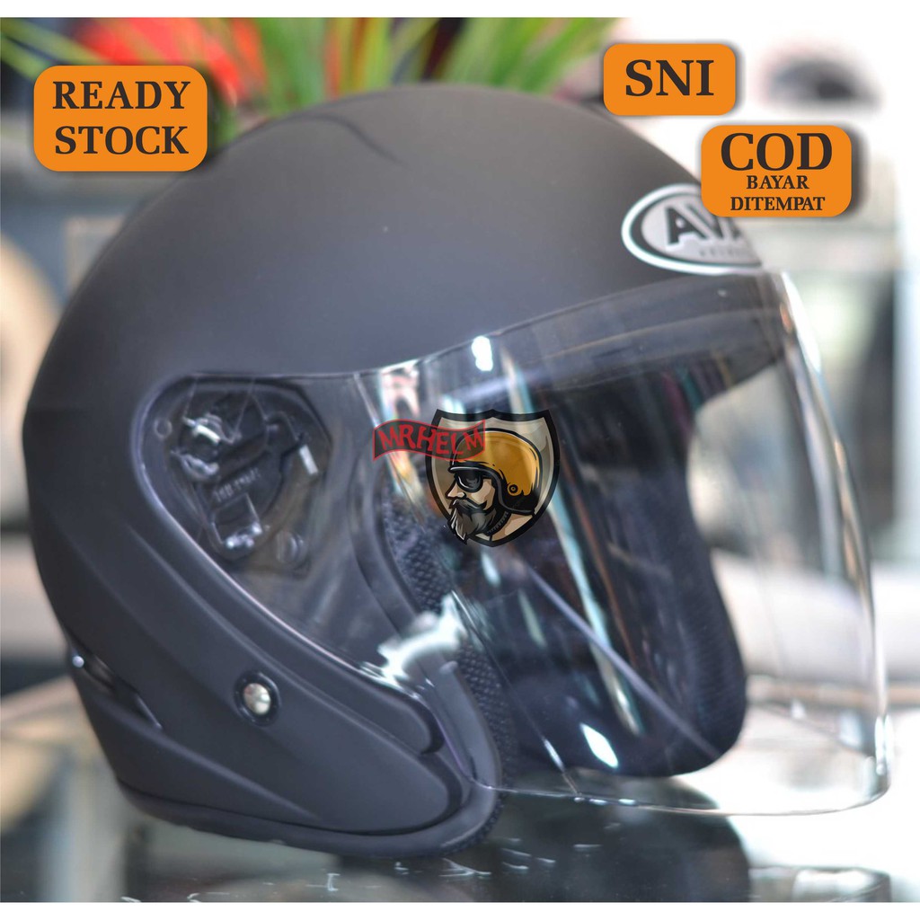 Jual HELM HALF FACE SNI X2 MATTE BLACK WITH VISOR ( MR HELM ) | Shopee ...