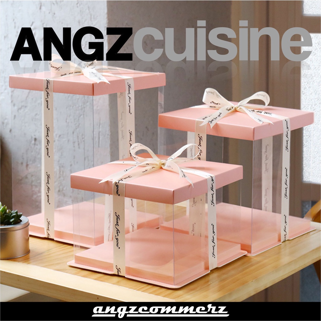 Jual ANGZCUISINE Transparent Cake Box 30 cm x 30 cm x 25 cm Pinkersya ...