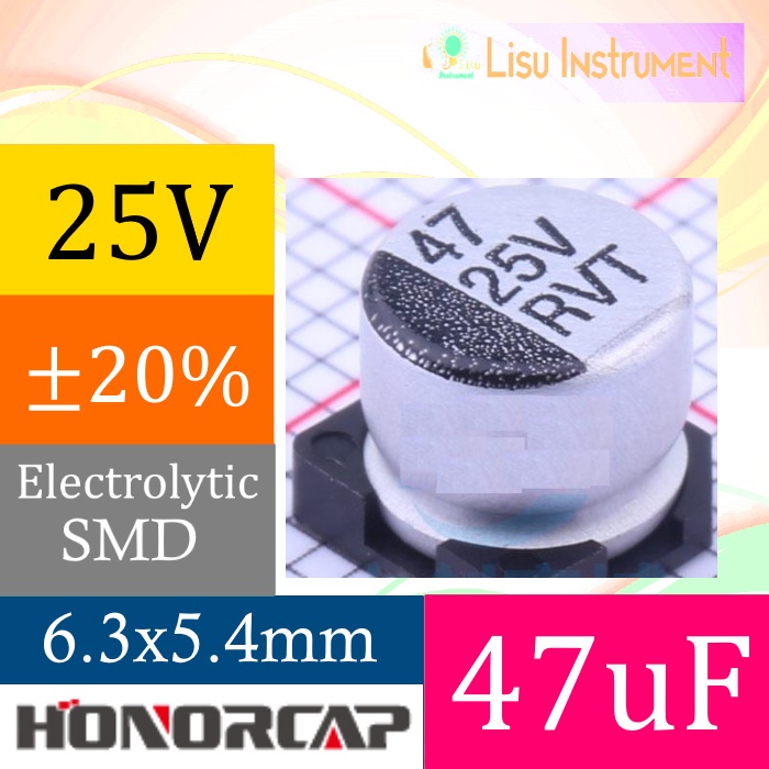 Jual 47uF 25V 6.3x5.4mm ±20% SMD Aluminum Electrolytic Capacitors ...