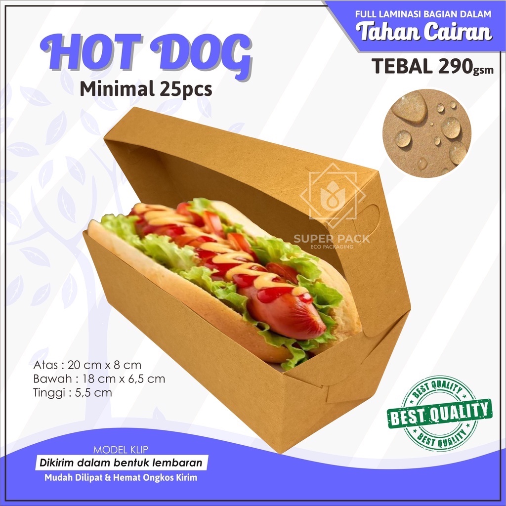 Jual Box Hot Dog Hotdog Paper Kraft 290gsm Dus Kemasan Makanan Sosis ...