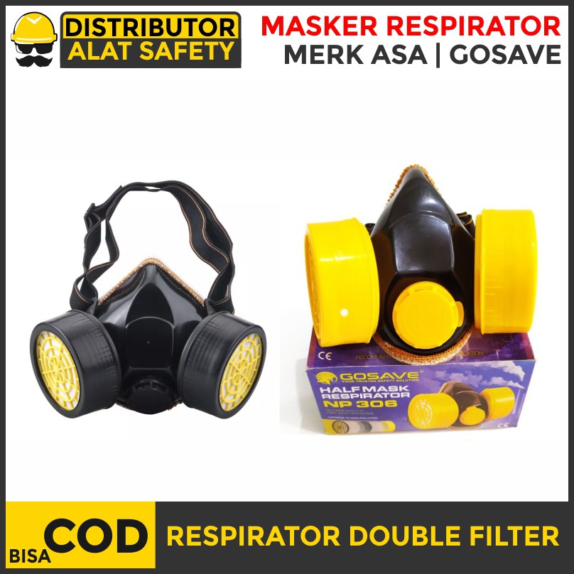 Jual Masker Chemical Double Cartridge / Respirator Double Filter Hitam ...