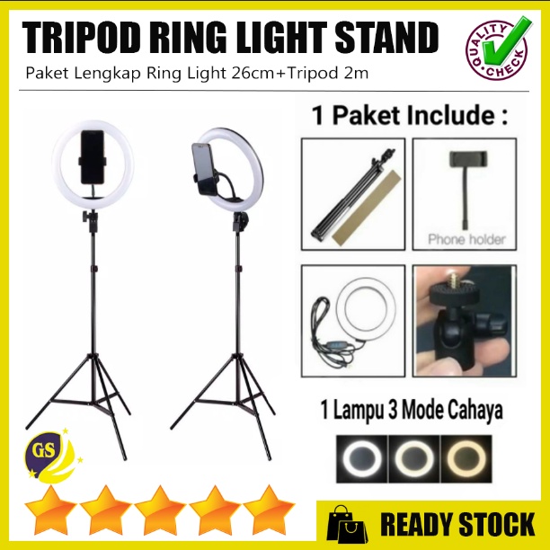 Jual PAKET RING LIGHT 26M 10 INCH GRIP TRIPOD 2,1 METER TIKTOK VIDEO ...