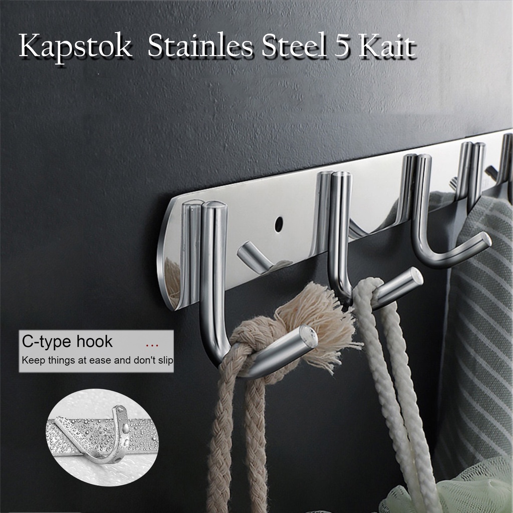 Jual Kapstok Hanger Stainles - Gantungan Baju Hook 5 Kait Kamar Mandi Hitam Silver | Shopee ...