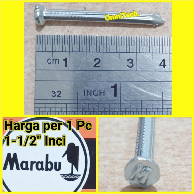 Jual Paku Beton Tembok Nails Marabu Putih 1-1/2" Inci 4cm 4 cm Satuan ...
