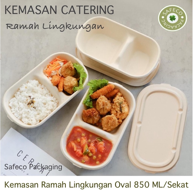 Jual Bagasse Oval 850ML2C Kotak Bento Kraft Paper Lunch Box Kotak Tempat Makan Kertas 2 Sekat 2 ...