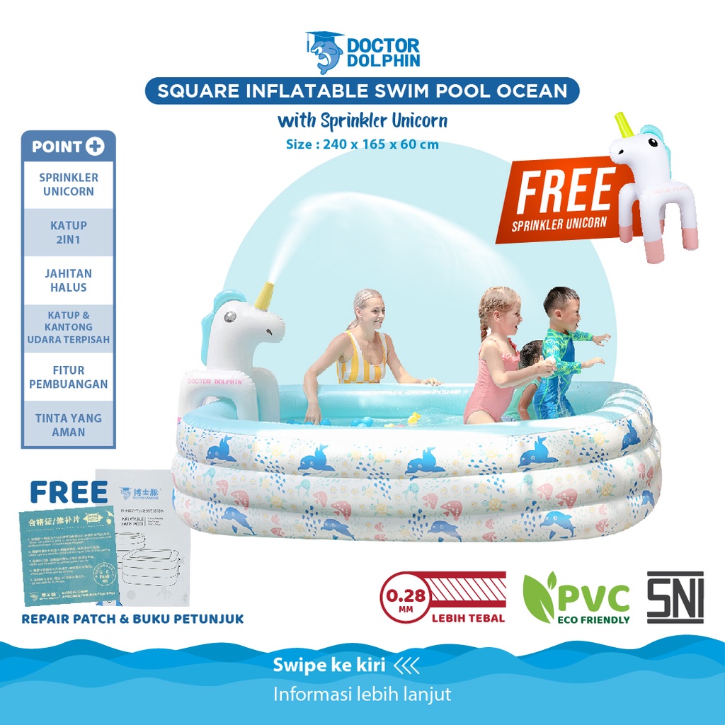 Jual Doctor Dolphin Square Inflatable Baby Pool (Unicorn) | Shopee ...