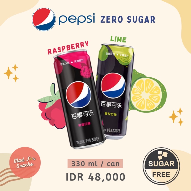 Jual Pepsi ZERO SUGAR ZERO CALORIE (Raspberry/ Lime) | Shopee Indonesia