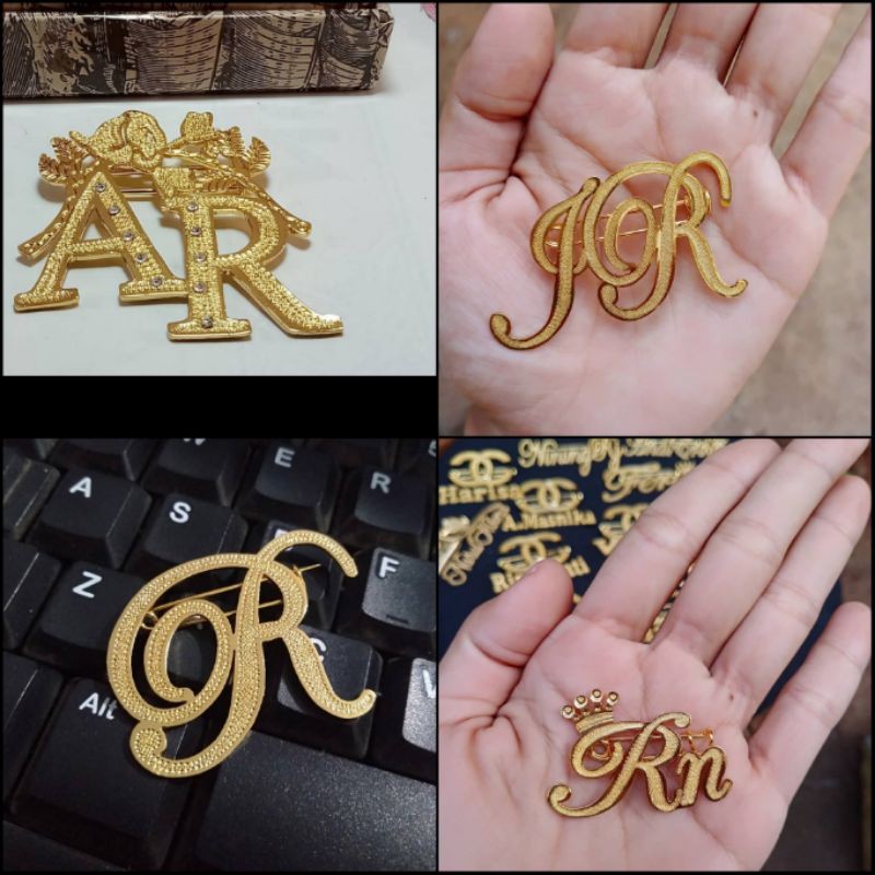 Jual BROS PIN HURUF INISIAL CUSTOM /BROS CUSTOM /BROS UKIR TEMPAH NAMA /BROOCH BISA PESAN NAMA ...