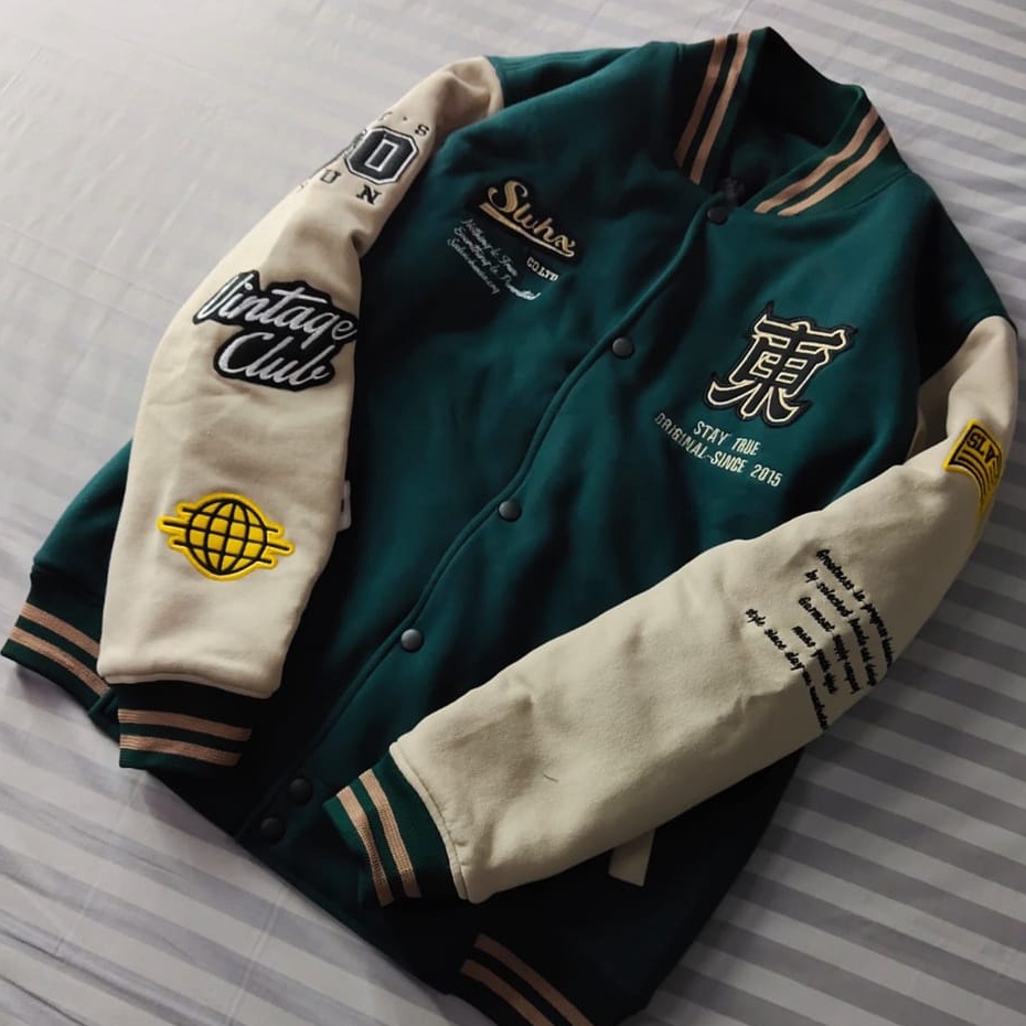 Jual Jaket Varsity Baseball Full Bordir Pria Wanita Bahan Fleece Tebal ...