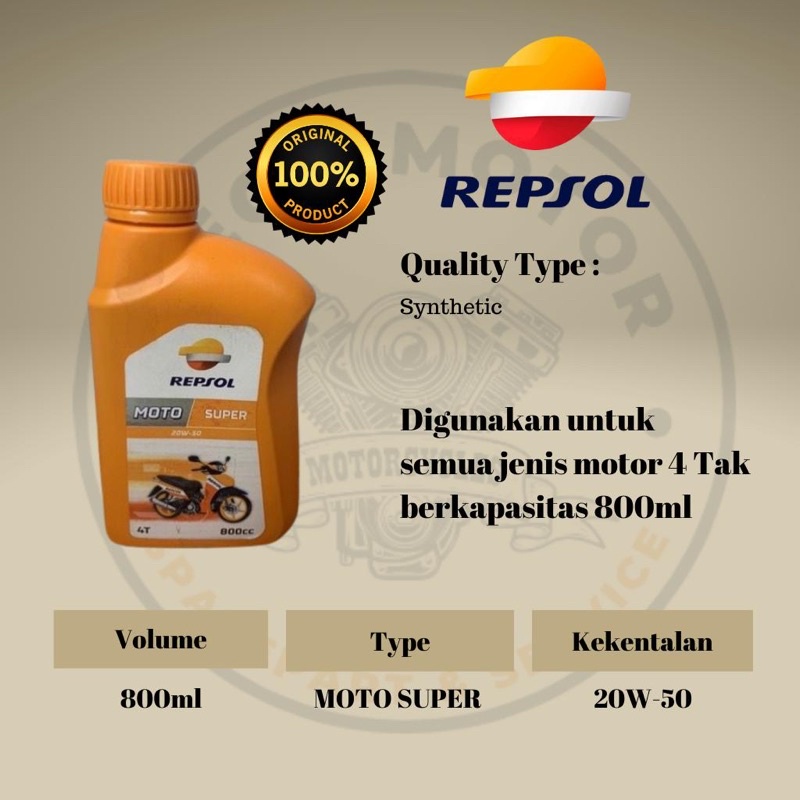 Jual OLI REPSOL BEBEK MOTO SUPER 800ml SAE 20W-50 ( 100% ORIGINAL ...