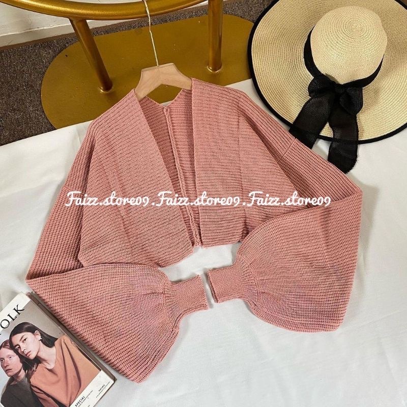 Jual OVERSIZE CROP Tangan Balon Cardigan Rajut wanita/Outer Knit Tangan balon PREMIUM/CROP CARDI ...
