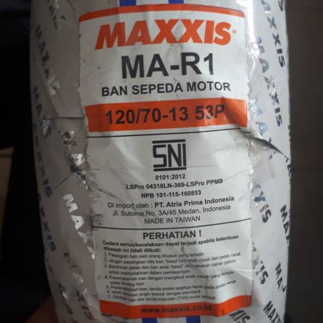 Jual Ban Maxxis MA-R1 ukuran 120/70 - 13 untuk ban depan Yamaha NMAX ...