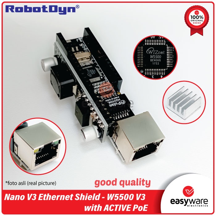 Jual Robotdyn Nano V3 Ethernet Shield W5500 V3 With Active Poe Shopee Indonesia 