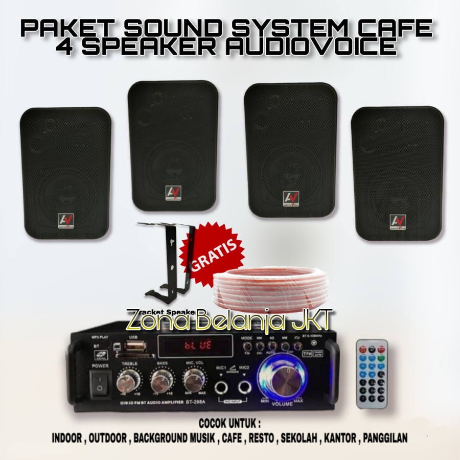 Jual Paket Sound System Indoor Cafe Resto Klinik 4 Speaker Audiovoice Amplifier USB Bluetooth ...