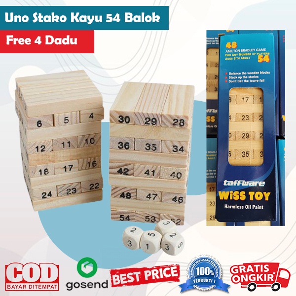 Jual Uno Stako Balok Kayu 54 item Free 4 Dadu Finishing Harmess Oil ...