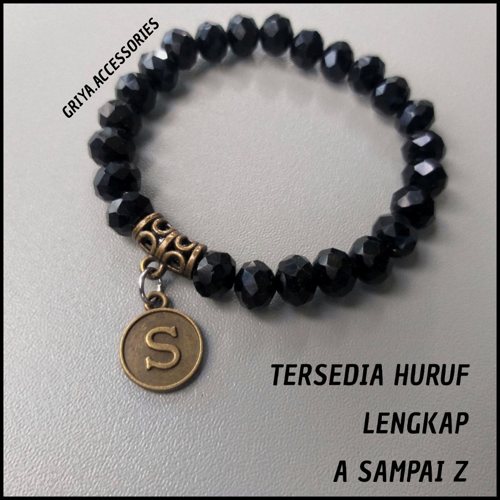 Jual Gelang Kristal Inisial Nama Huruf bronze Bulat | Shopee Indonesia