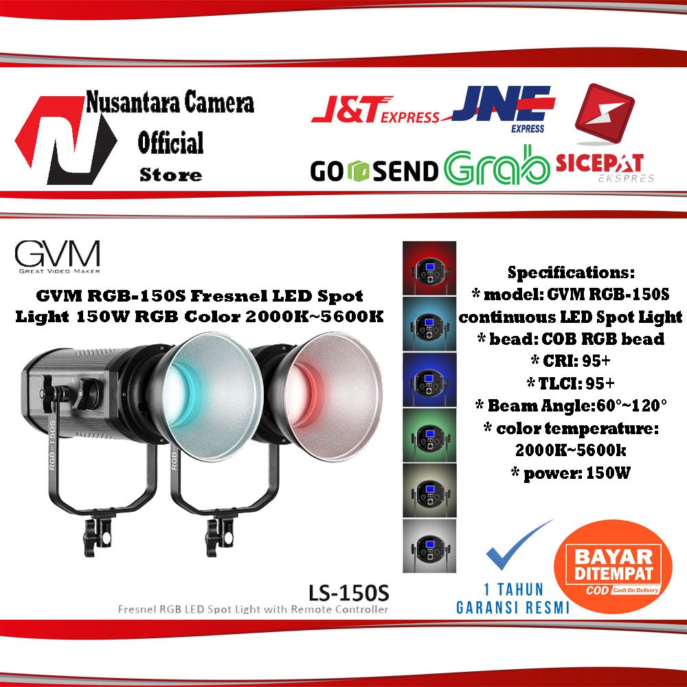 Jual GVM RGB-150S Fresnel LED Spot Light 150W RGB Color 2000K~5600K ...