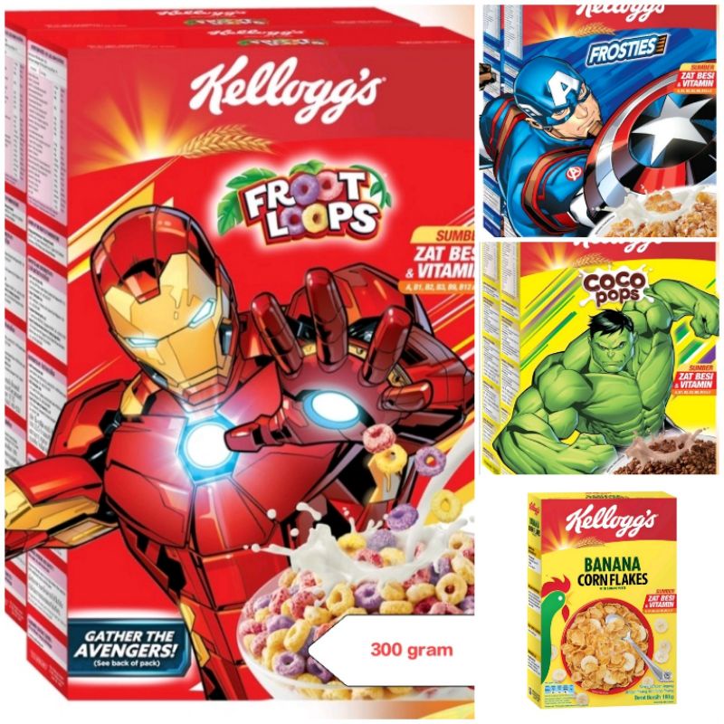 Jual kellogg's Froot Loops 300gr Banana Corn Flake Coco Pops 400gr corn ...