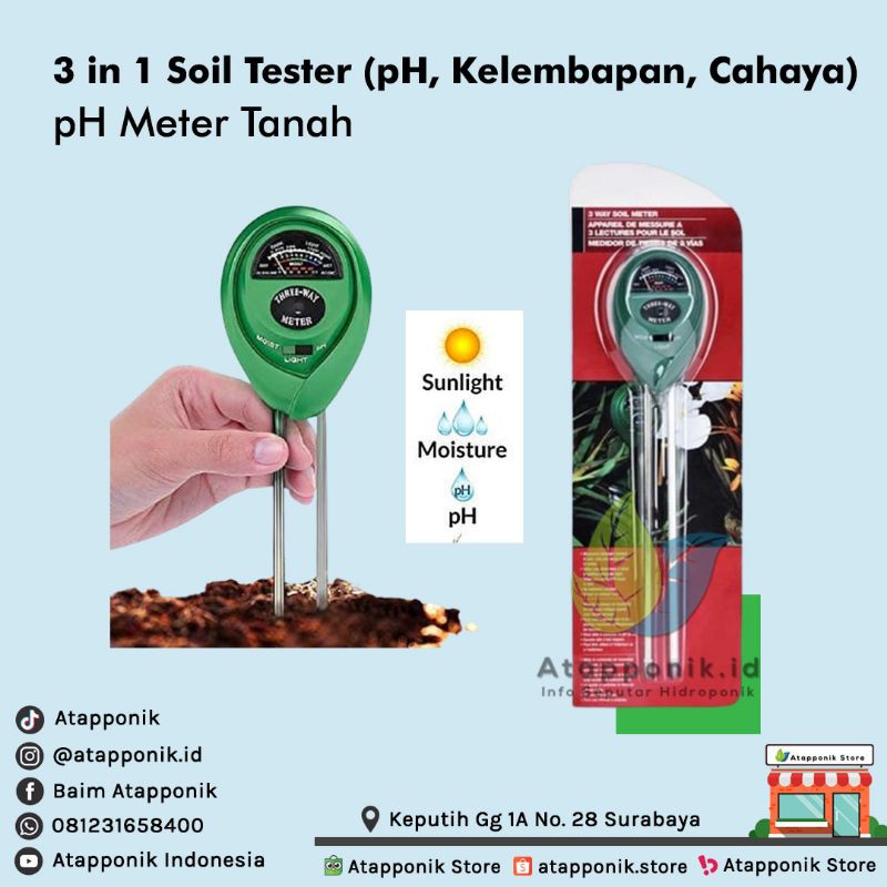 Jual pH Meter Tanah Mediatech Soil meter 3 in 1 Soil Moisture Tester ...