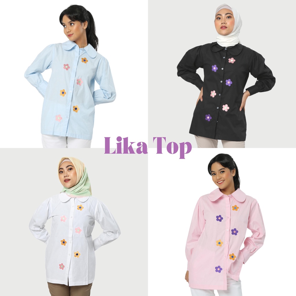 Jual SOWL - Lika Top / Kemeja Bordir / Atasan Wanita / Kemeja Korea / Kemeja Casual / Kemeja ...